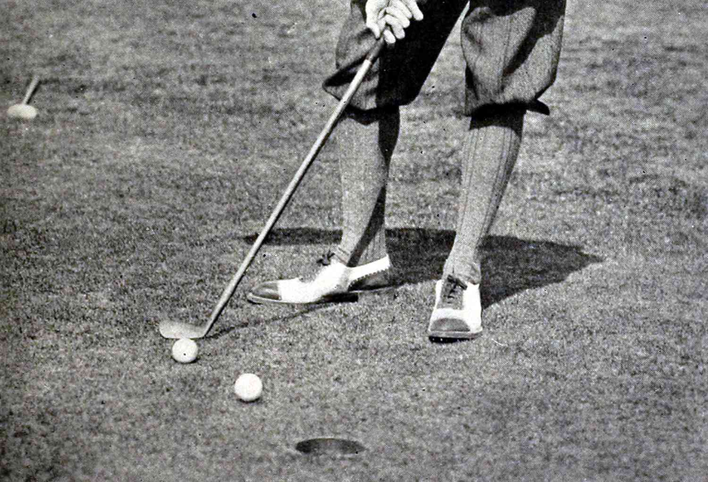 No penalty for putting your ball that hits another ball in match play ...
